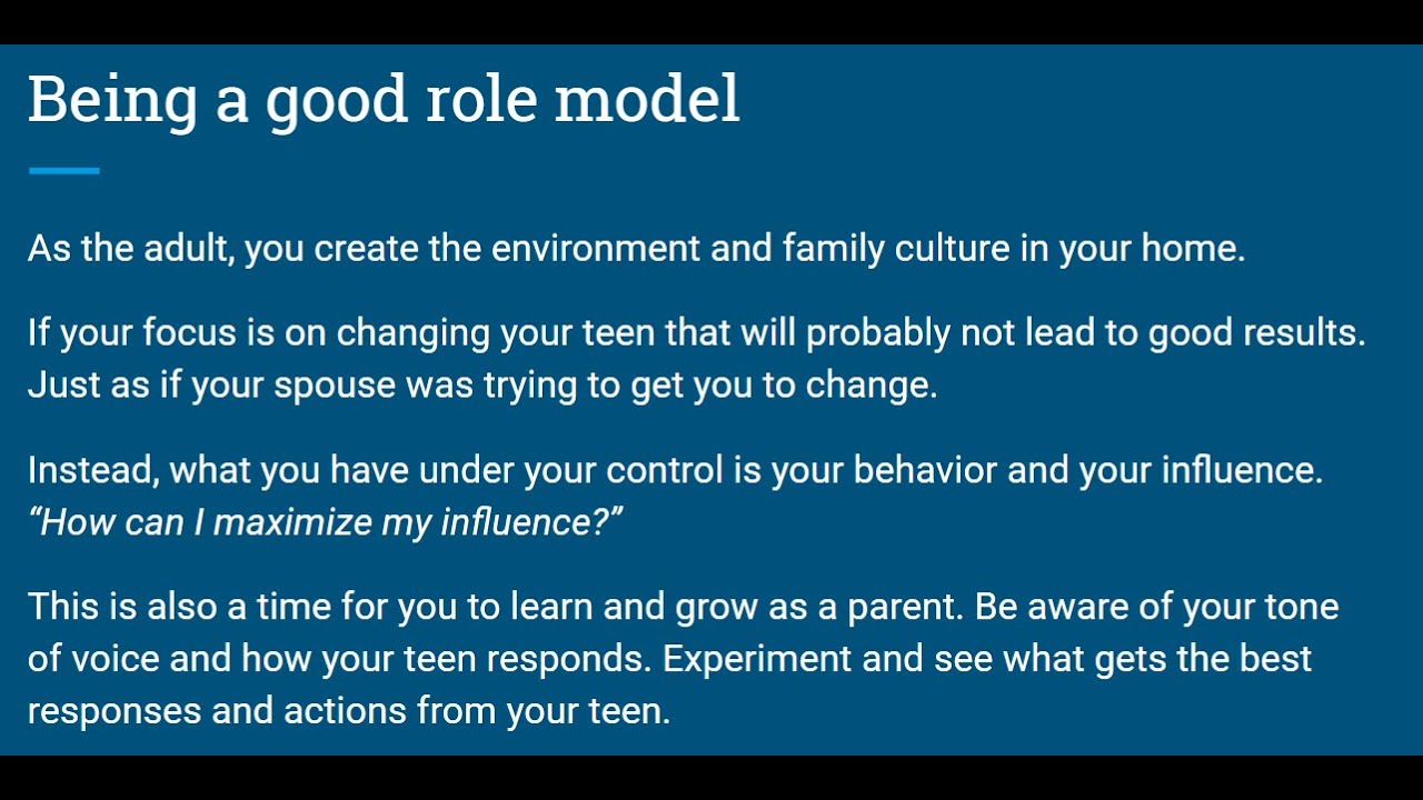 Parenting Teens- Part 5 (Being A Good Role Model) - UsParenting.com